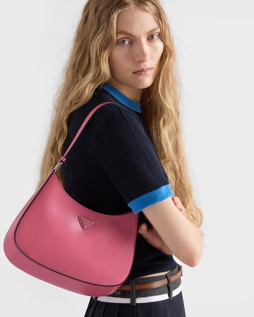 Prada Cleo Brushed Leather Shoulder Bag in Pink | Lyst UK