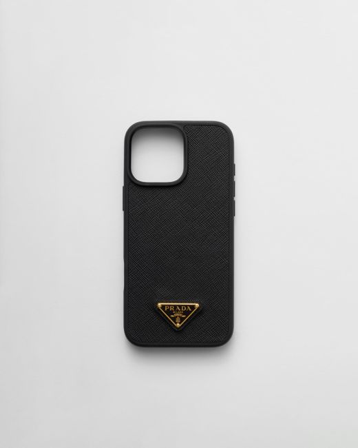 Prada Saffiano Leather Case For Iphone 16 Pro Max in Black | Lyst