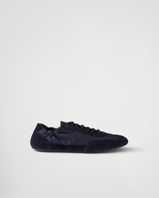 Prada Re-Nylon And Suede Collapse Sneakers in Blue | Lyst