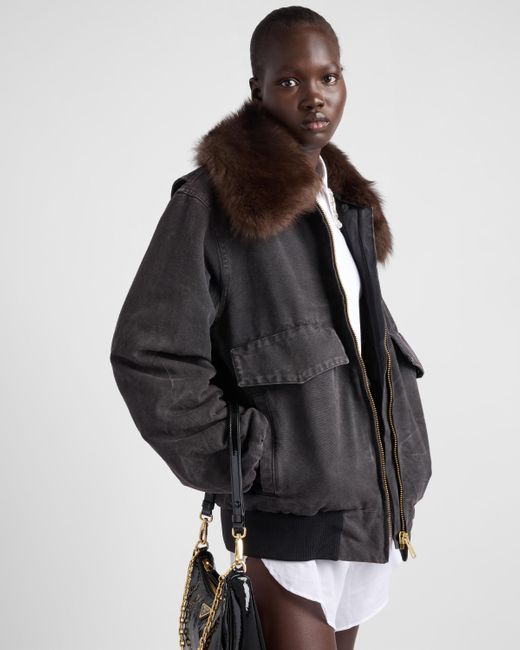 Prada Canvas Blouson Jacket in Black | Lyst