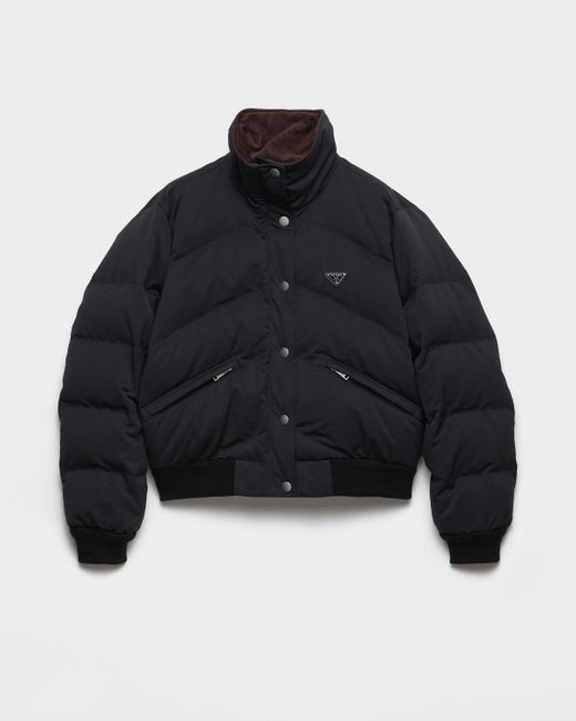 Prada Cropped Compact Poplin Down Jacket in Blue | Lyst UK