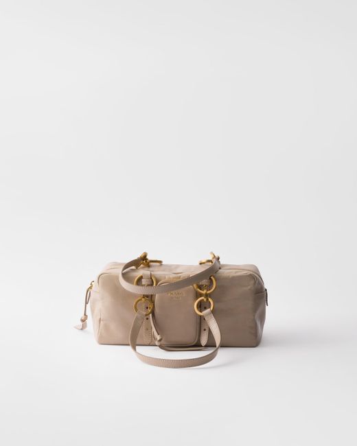 Prada Dangle Medium Leather Top-Handle Bag in Natural | Lyst