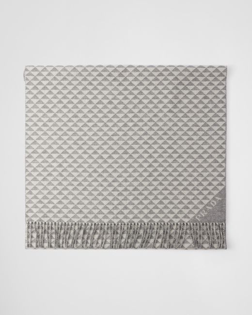 Prada Symbole Double Wool And Cashmere Stole in Gray | Lyst