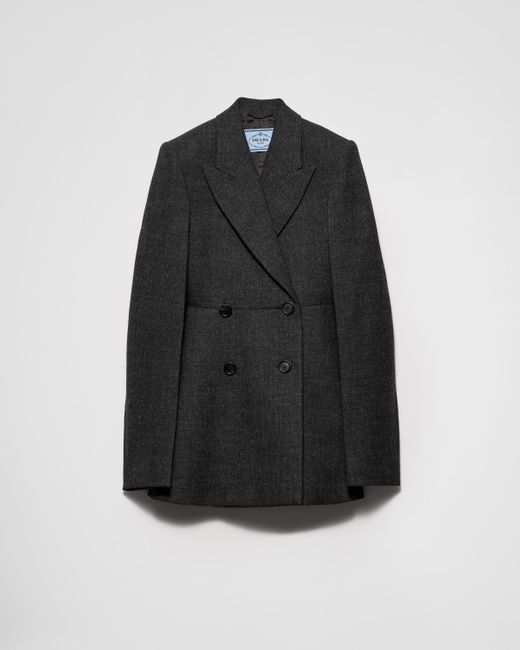 Prada Double-Breasted Vintage-Look Rush Stitch Jacket in Black | Lyst UK