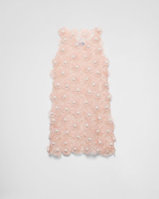 Prada Guipure Short Dress With Dahlia Embroidery in Pink | Lyst