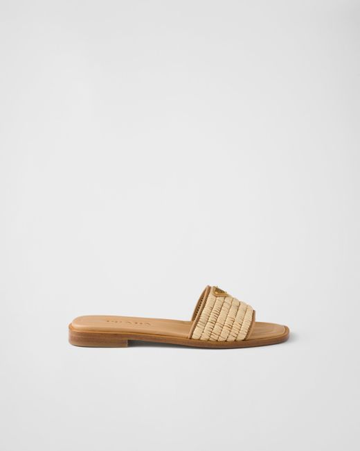 Prada Leather Slides With Crochet Details in White | Lyst