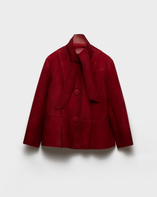Prada Bonded Suede Jacket in Red | Lyst UK