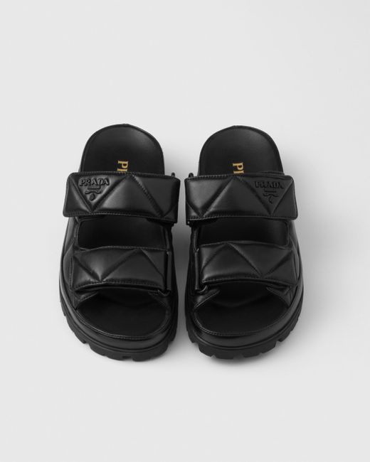 Prada Padded Nappa Leather Sandals in Black | Lyst
