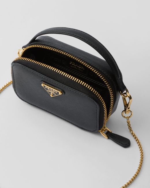 Prada Saffiano Leather Mini-Pouch in Black | Lyst