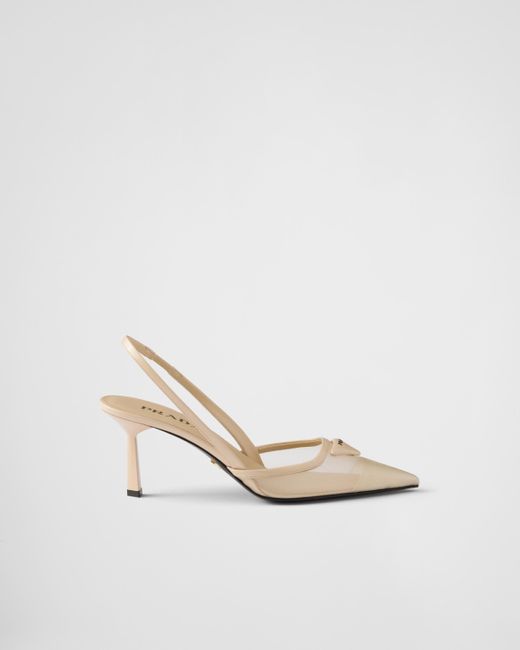 Prada Mesh Fabric Slingback Pumps in Natural | Lyst