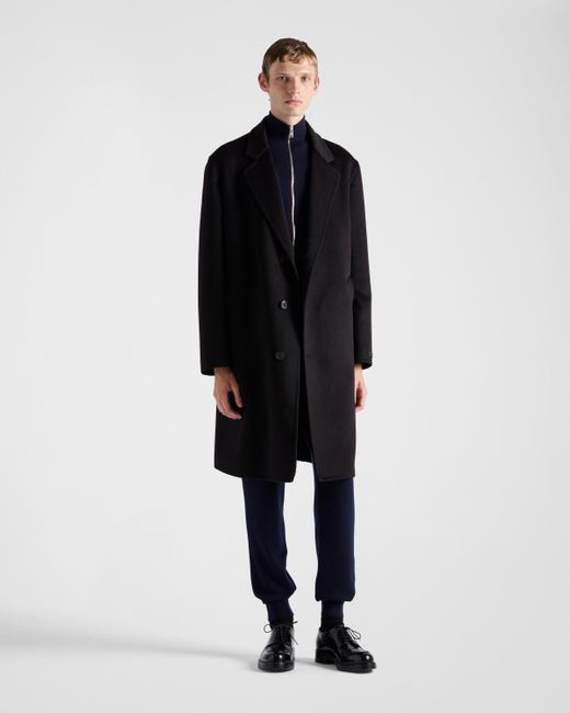 Prada Wool Blend Single-Breasted Overcoat in Black for Men | Lyst
