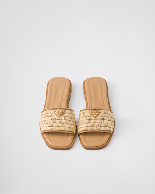 Prada Leather Slides With Crochet Details in White | Lyst