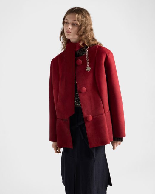 Prada Bonded Suede Jacket in Red | Lyst UK
