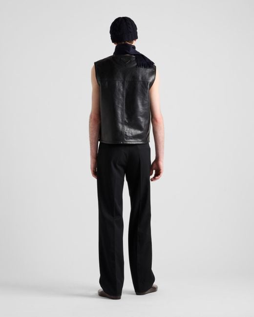 Prada Leather And Shearling Vest in Black for Men | Lyst