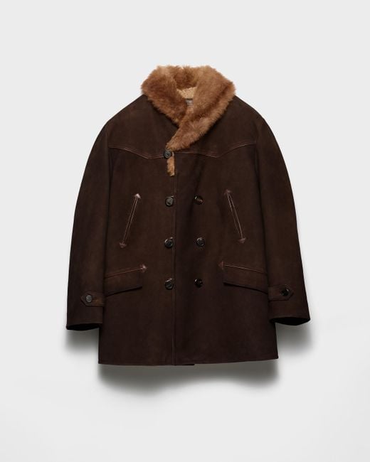 Prada Suede And Shearling Jacket in Brown for Men | Lyst UK