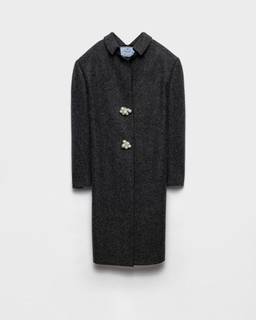 Prada Shetland Wool Coat With Jewel Buttons in Black | Lyst