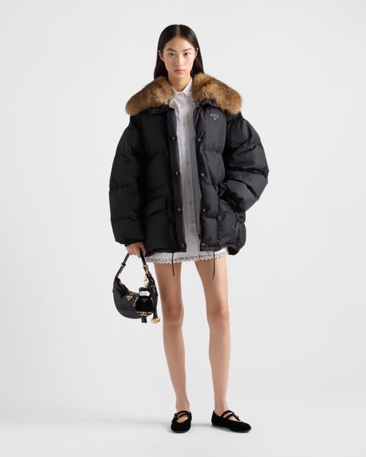 Prada Tech Canvas Down Jacket in Black | Lyst