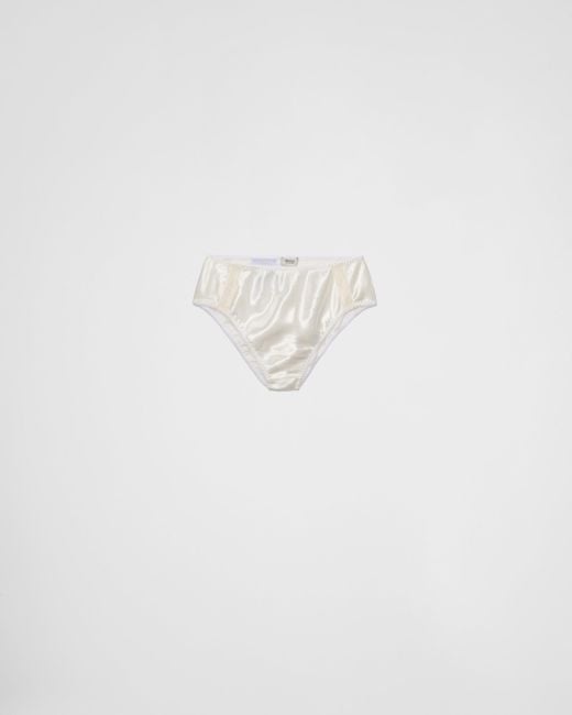 Prada Lace-Trimmed Satin Panty in White | Lyst