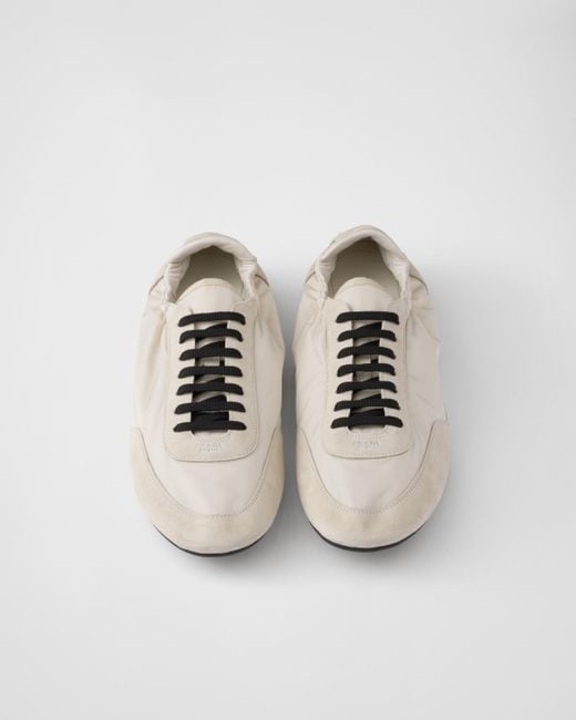 Prada Collapse Re-Nylon And Suede Elasticized Sneakers in White | Lyst