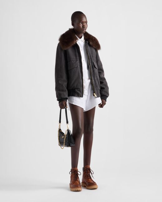 Prada Canvas Blouson Jacket in Black | Lyst