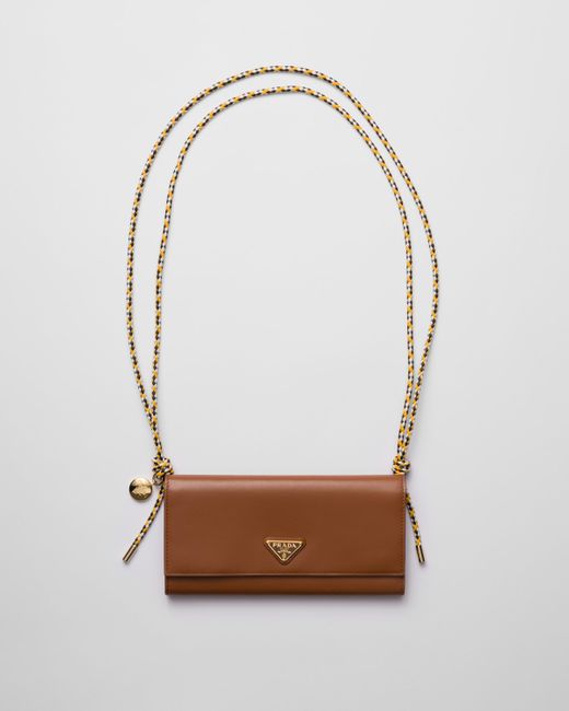 Prada Wallet With Leather Shoulder Strap in Gray | Lyst
