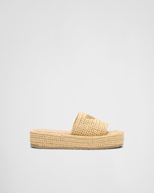 Prada Crochet Flatform Slides in White | Lyst