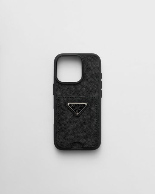 Prada Saffiano Leather Case For Iphone 16 Pro in Black | Lyst