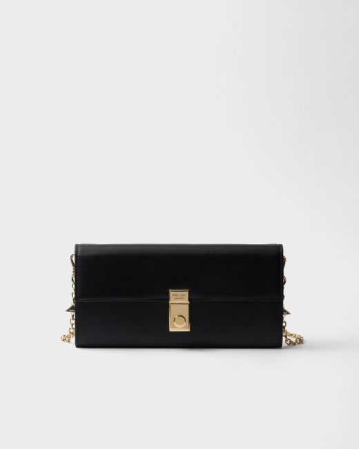 Prada Leather Wallet With Shoulder Strap in White | Lyst