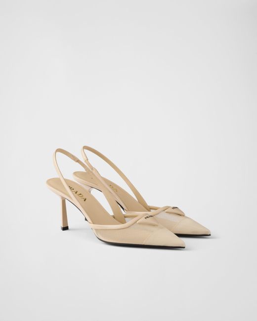 Prada Mesh Fabric Slingback Pumps in Natural | Lyst