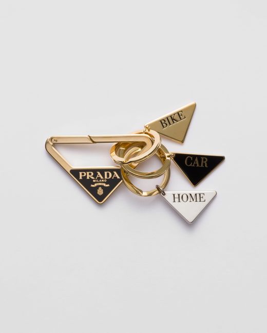 Prada Metal Triangle Key Ring in White | Lyst