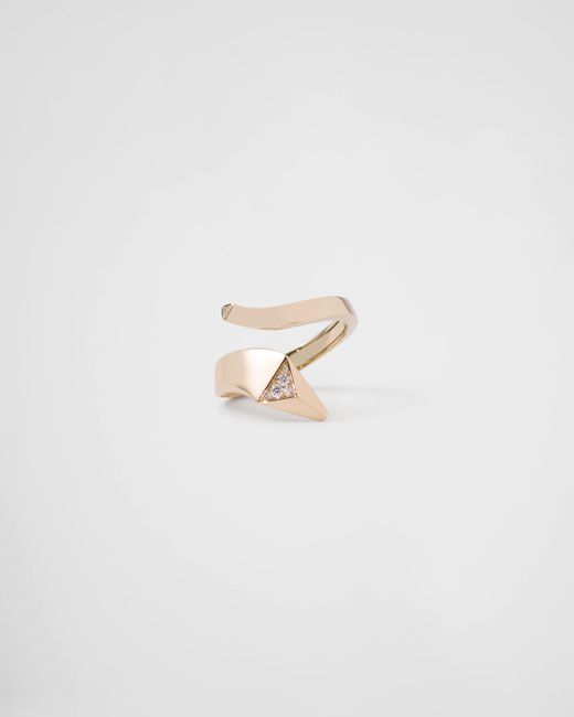 Prada Eternal Gold Snake Mini Ring In Yellow Gold And Diamonds in White ...