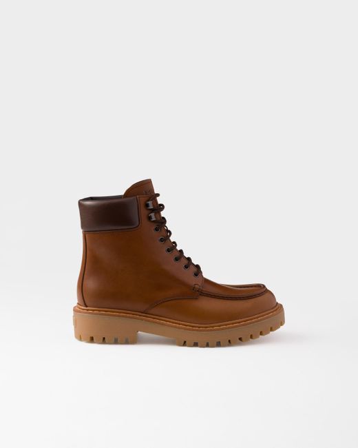 Prada Leather Lace-Up Work Boots in Brown for Men | Lyst