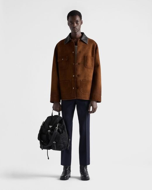 Prada Suede Caban Jacket in Brown for Men | Lyst UK