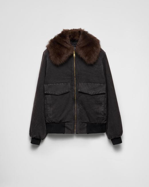 Prada Canvas Blouson Jacket in Black | Lyst