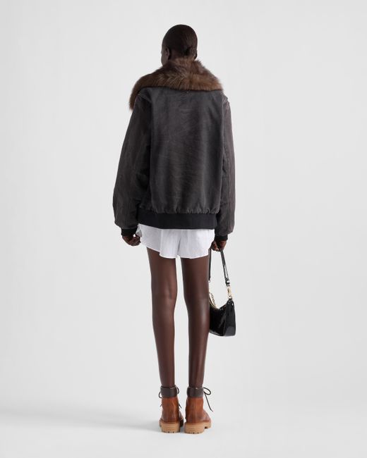 Prada Canvas Blouson Jacket in Black | Lyst