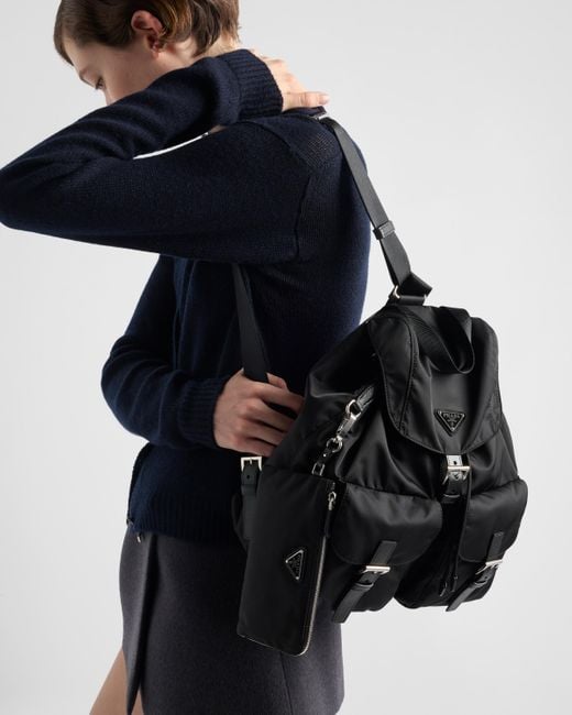 Prada Medium Re-Nylon Backpack With Pouch in Black | Lyst