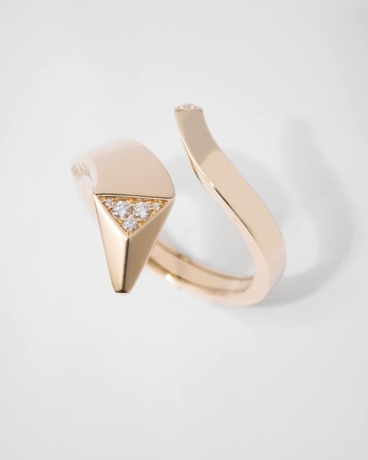 Prada Eternal Gold Snake Mini Ring In Yellow Gold And Diamonds in White ...