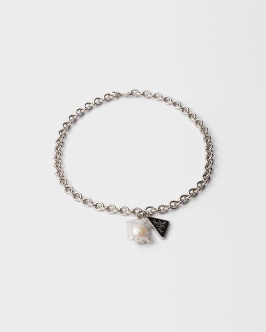 Prada Metal Necklace With Pearl | Lyst UK