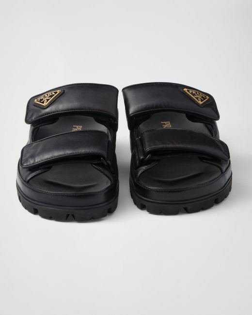 Prada Nappa Leather Slides in Black | Lyst