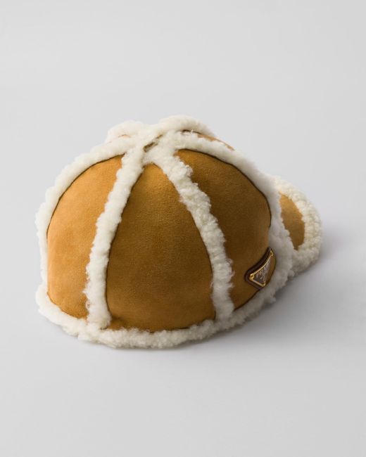 Prada Suede Shearling Baseball Cap in Metallic | Lyst