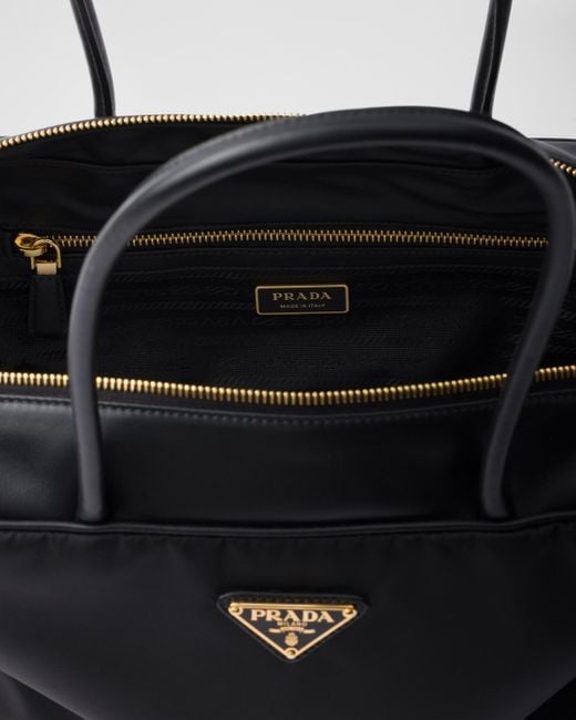 Prada Large Re-Nylon And Leather Top-Handle Bag in Black | Lyst