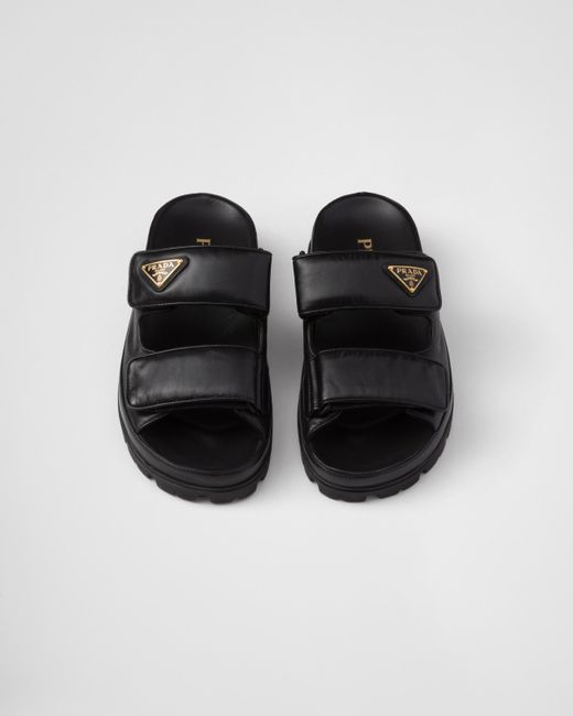 Prada Nappa Leather Slides in Black | Lyst
