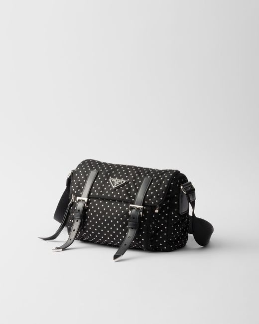 Prada Re-Nylon Shoulder Bag With Studs in Black | Lyst
