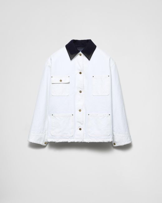 Prada Canvas Blouson Jacket in White | Lyst