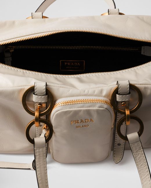 Prada Dangle Medium Leather Top-Handle Bag in White | Lyst