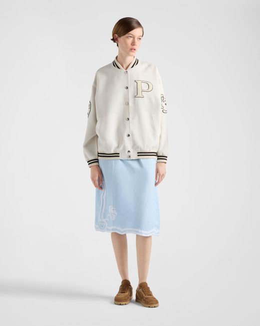 Prada Kid Mohair Bomber Jacket With Patches in White | Lyst