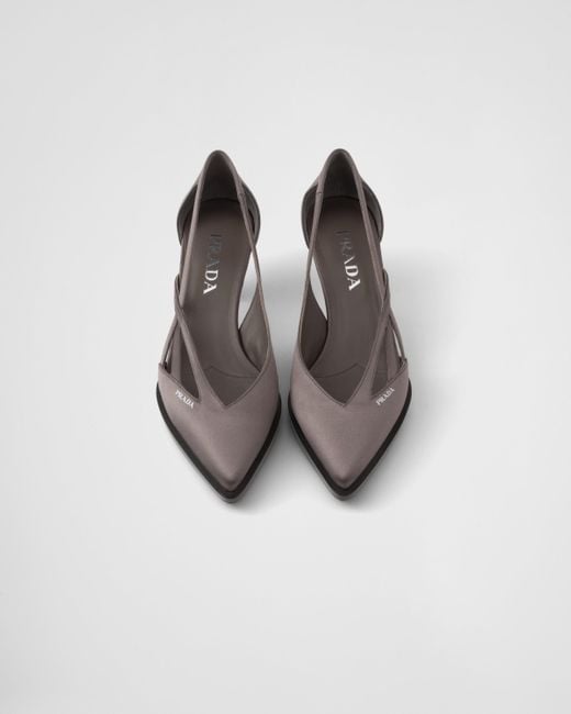 Prada Satin Cut-Out Pumps in White | Lyst