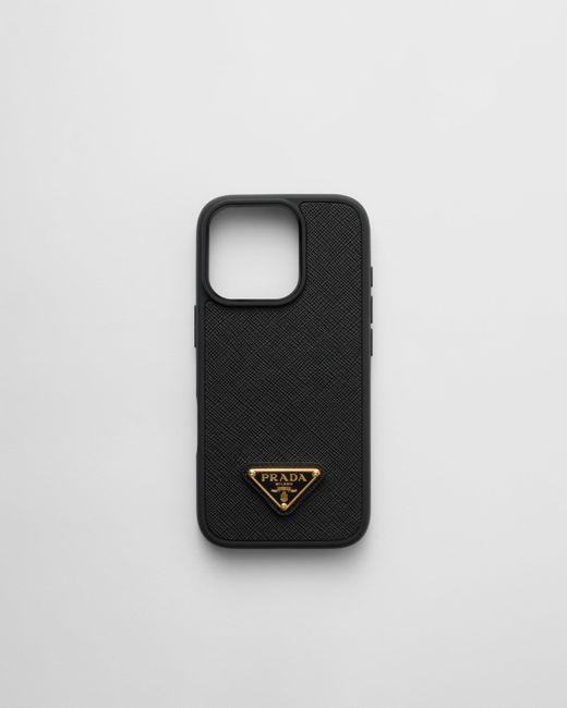 Prada Saffiano Leather Case For Iphone 16 Pro in Black | Lyst