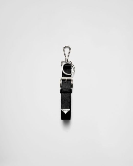 Prada Saffiano Leather Key Ring in White for Men | Lyst