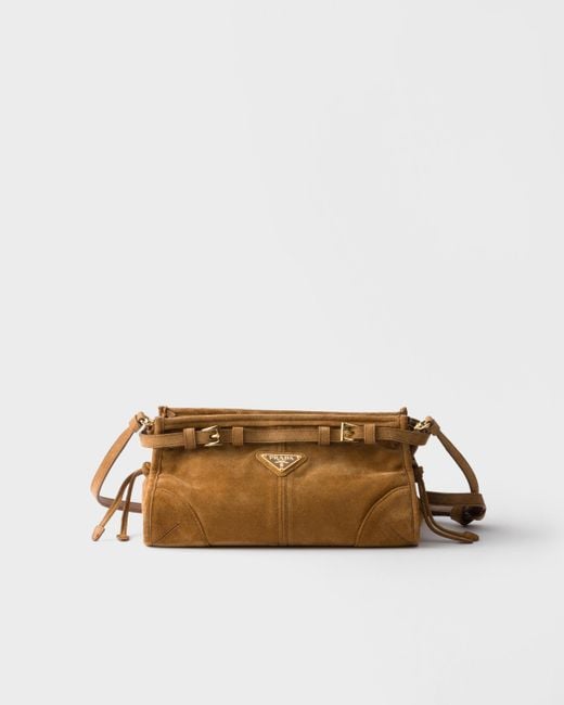 Prada Bonnie Small Suede Shoulder Bag in Brown | Lyst